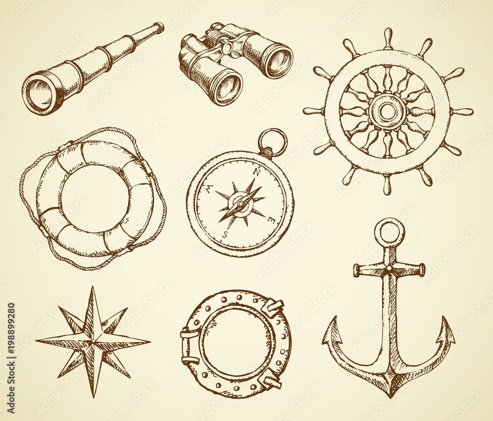Marine symbols. Vector drawing Stock Vector | Adobe Stock