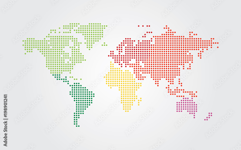 Dotted world map. Continents of the World map with colorful dots. Stock ...