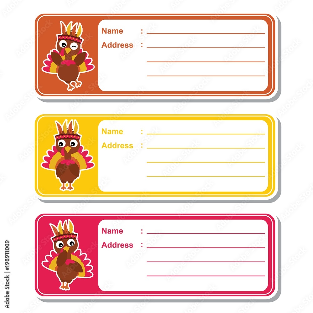 Vector cartoon illustration with cute turkeys on colorful background ...