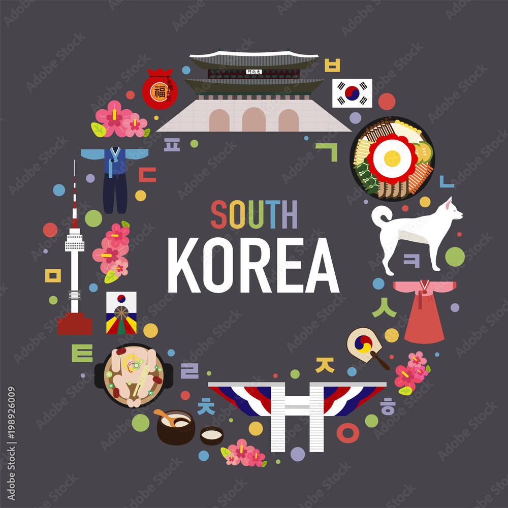 Korean traditional objects and landmarks. vector flat design ...