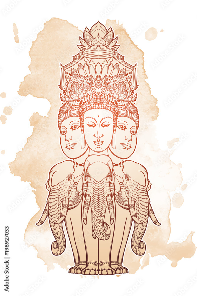 Vecteur Stock Statue representing Trimurti - trinity of Hindu gods ...