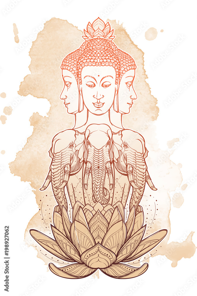 Statue representing Trimurti - trinity of Hindu gods Brahma, Vishnu and ...