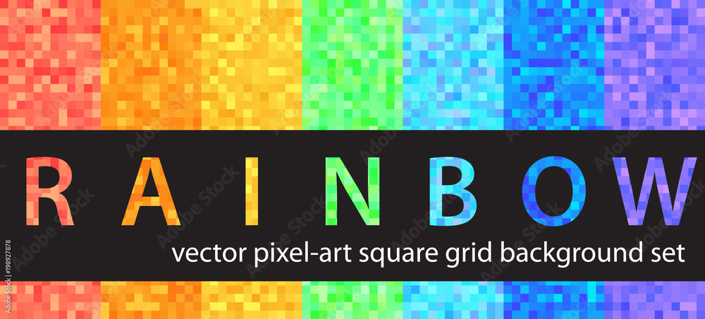 Pixel pattern set Rainbow. Vector seamless pixel art backgrounds Stock ...