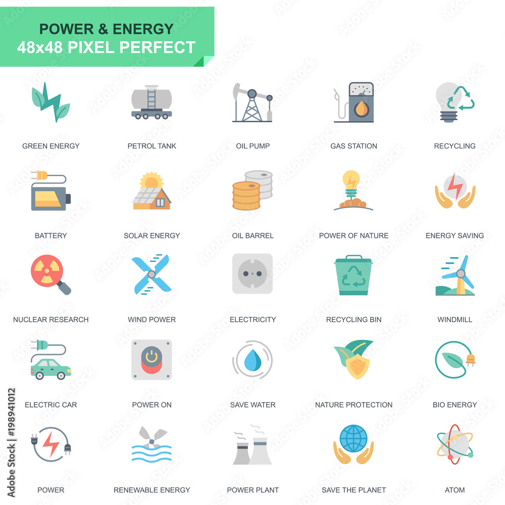 Simple Set Power Industry and Energy Flat Icons for Website and Mobile ...