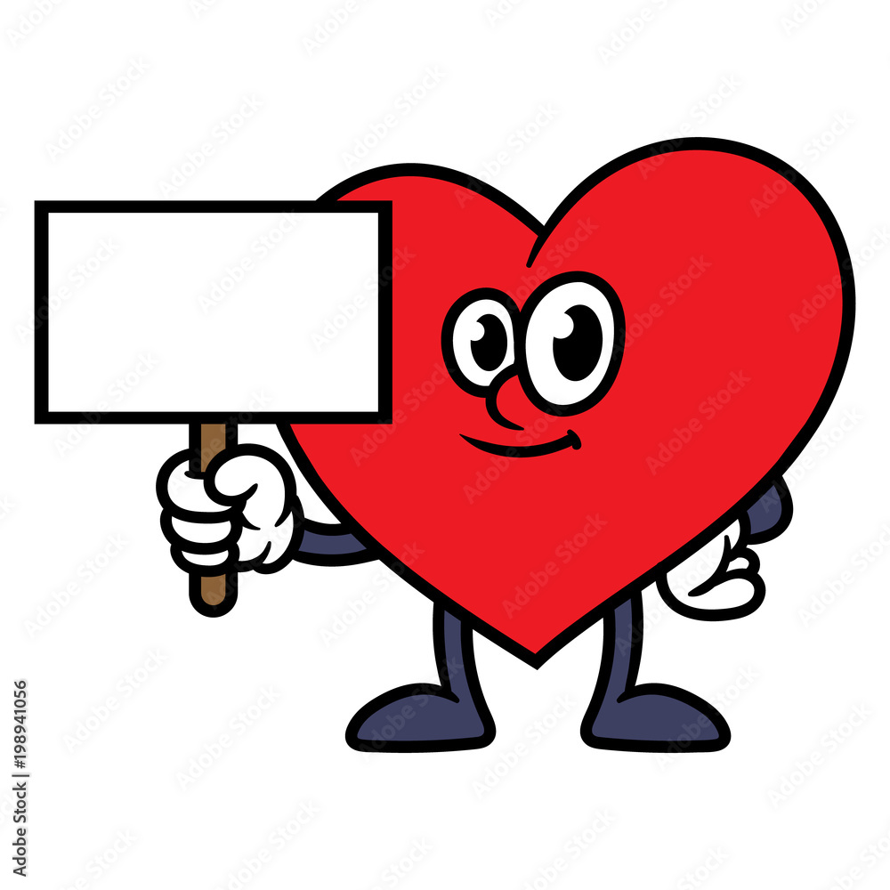 Vettoriale Stock Cartoon Heart Character Holding Sign | Adobe Stock
