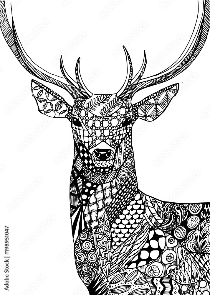 Deer, zentangle drawing Stock Illustration | Adobe Stock
