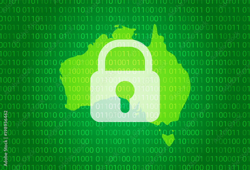 Map of Australia. illustration with lock and binary code background. internet blocking,virus ...