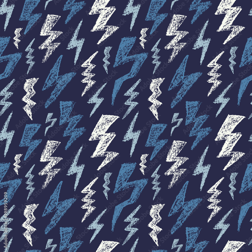 Hand drawn Lightning bolt seamless pattern. Blue color. Fashion design ...