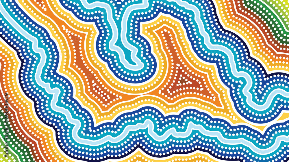 River, Aboriginal art vector background with river, Landscape ...