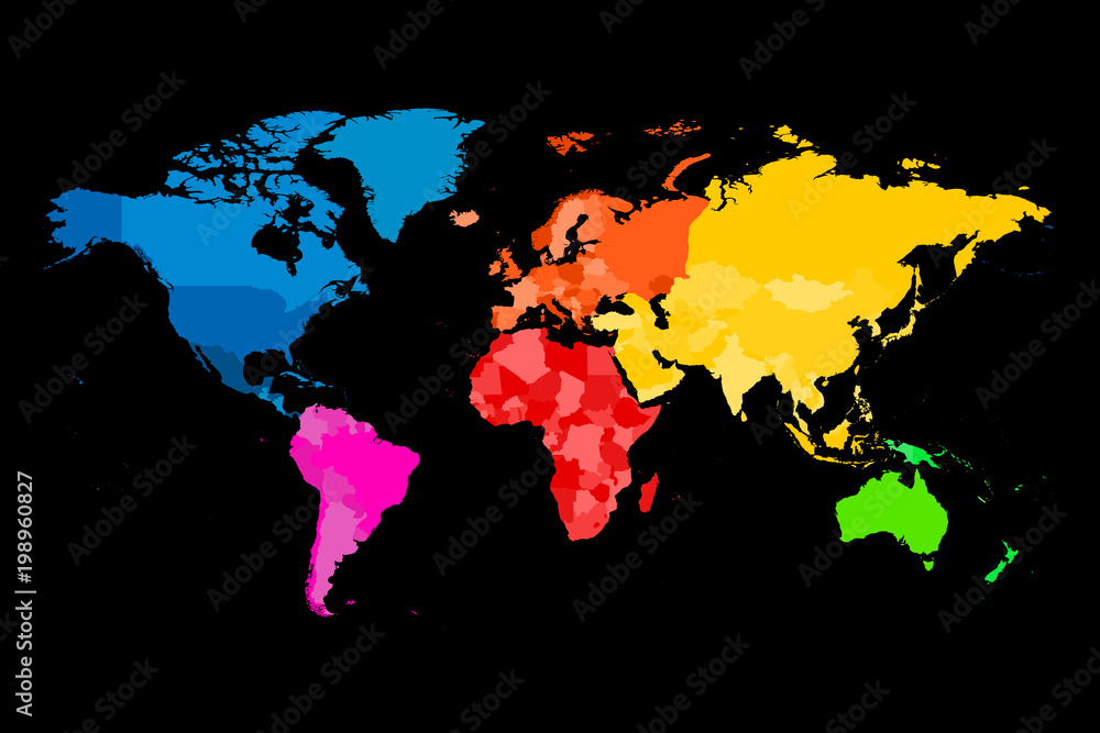 Colorful map of World. Vector political map with different colors of ...