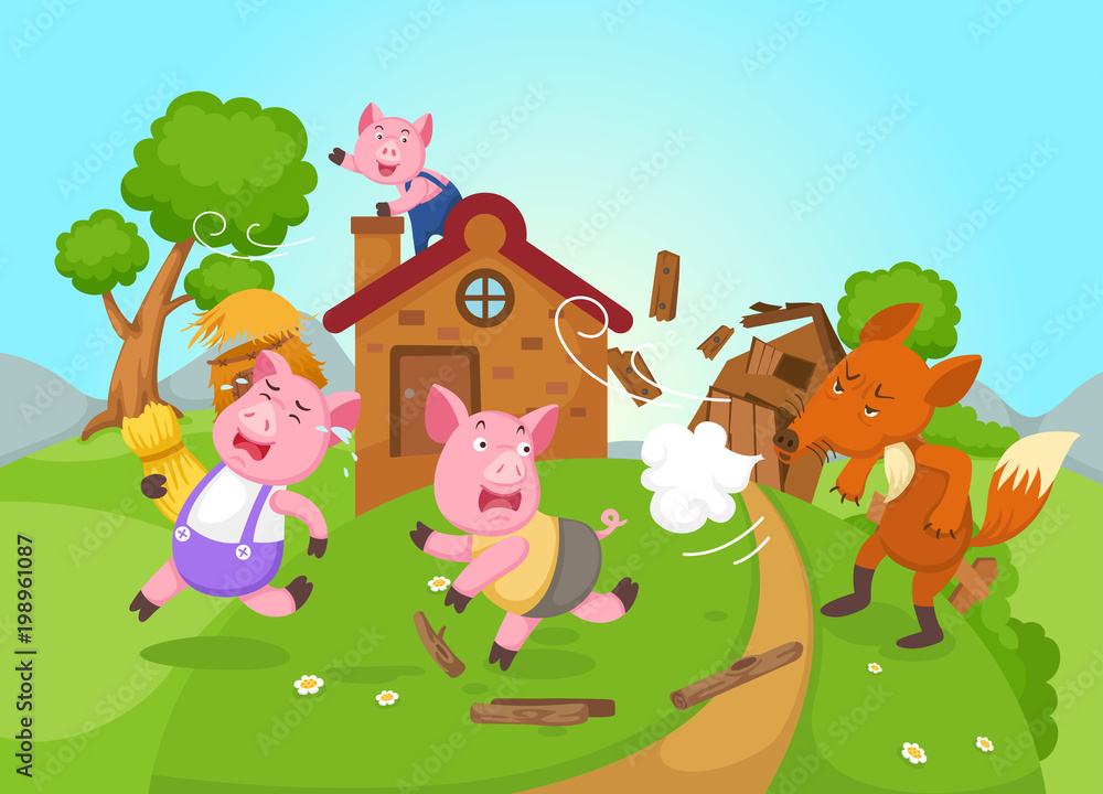 illustration of isolated fairy tale three little pigs vector Stock ...