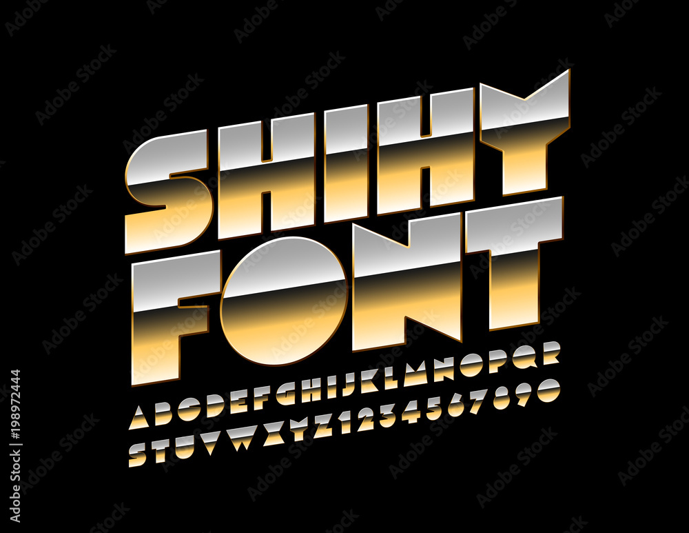 Vector Golden rotated Shiny Font. Stylish Modern Elite Alphabet Letters ...