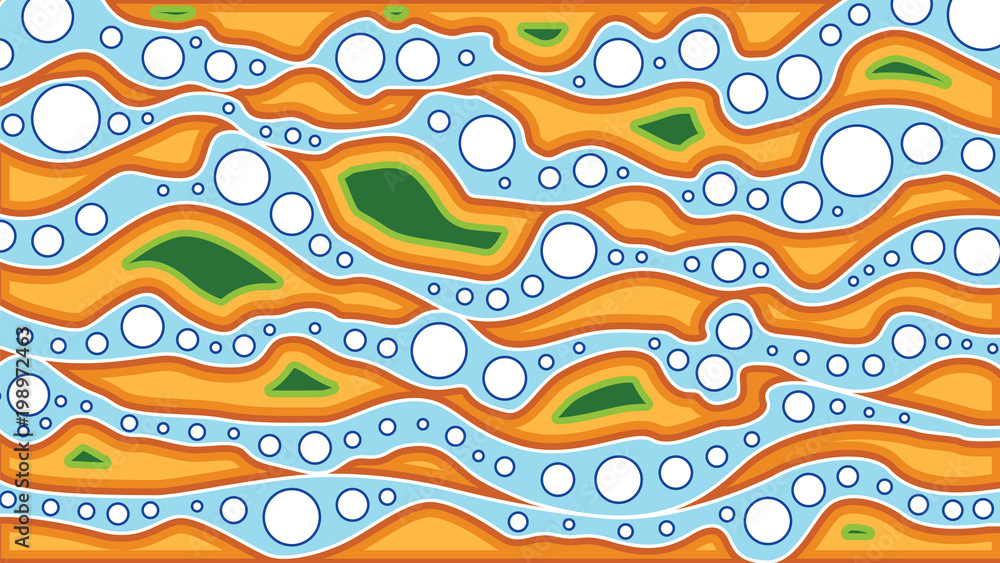 River, Connection concept, Aboriginal art vector background with river ...