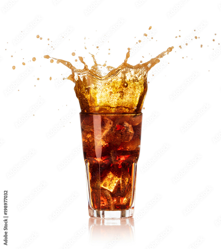 glass of cola with big splash isolated on white background Stock Photo ...