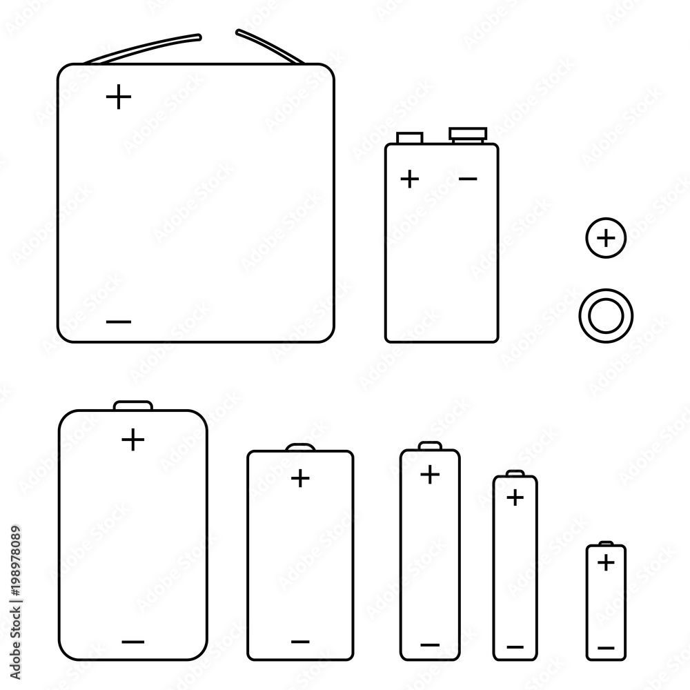 Vector Set of Outline Icons of Different Types Batteries Stock Vector ...
