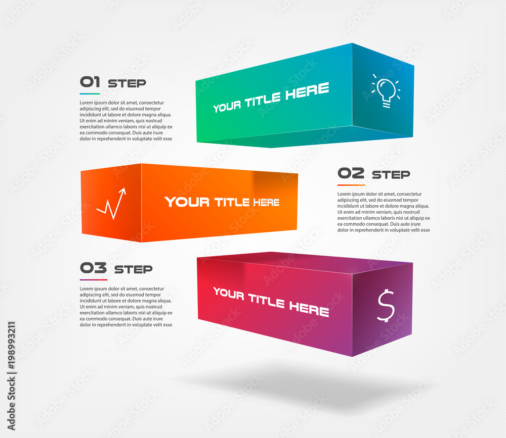 3d blocks infographics step by step with icons. Element of chart, graph ...