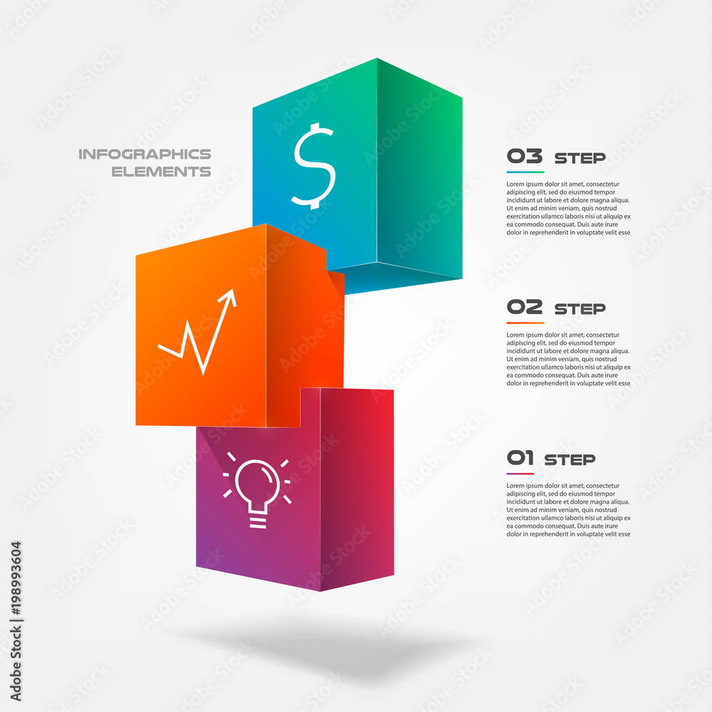 3d blocks infographics step by step. Element of chart, graph, diagram ...