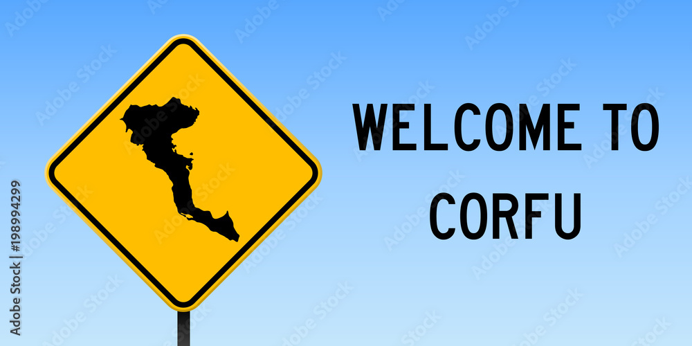 Vektorová grafika „Corfu map on road sign. Wide poster with Corfu ...
