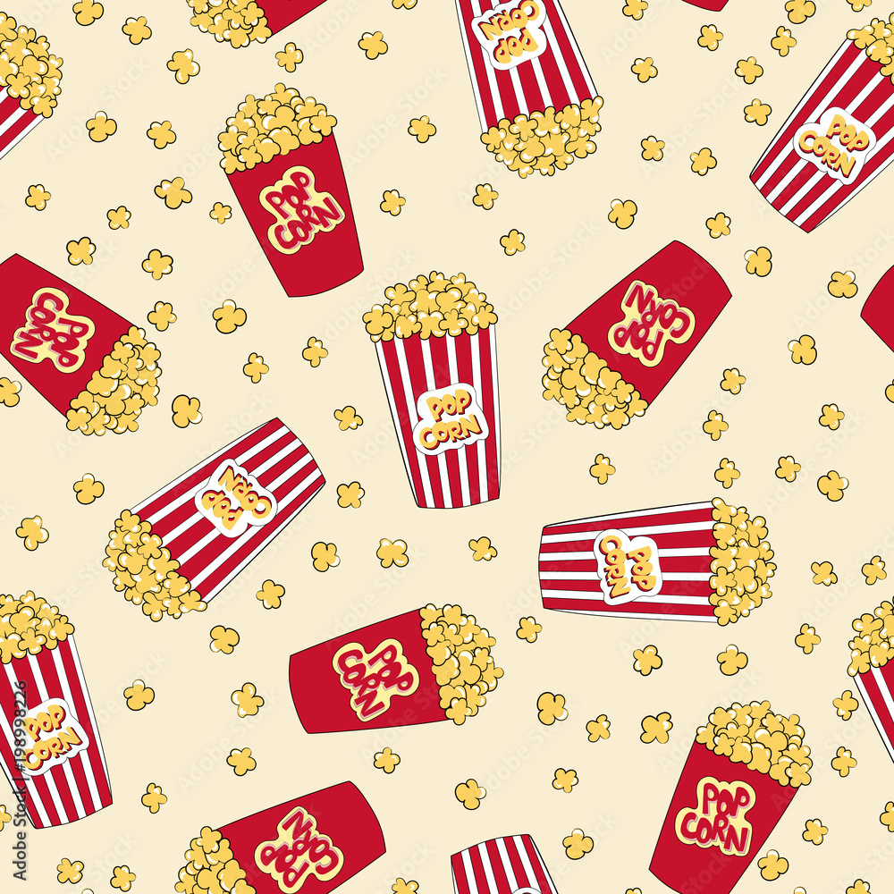Hand drawn popcorn box red white and yellow colors vector illustration ...