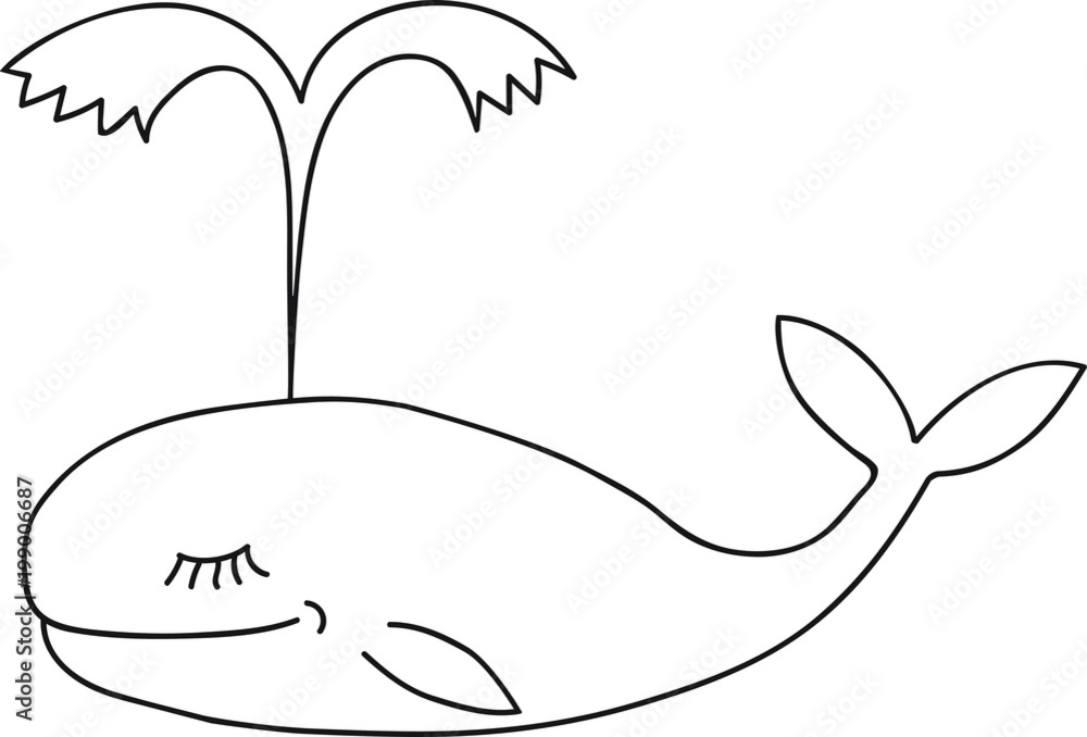 Hand Drawn Doodle Sketch Line Art Vector Illustration of Cute Whale ...