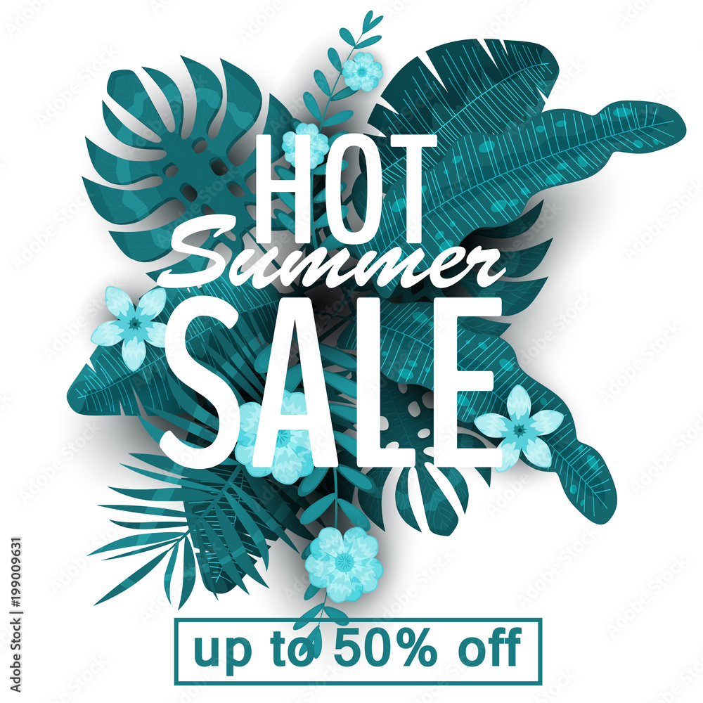 Design of a banner with a logo of hot summer sale. Offer for promotion ...