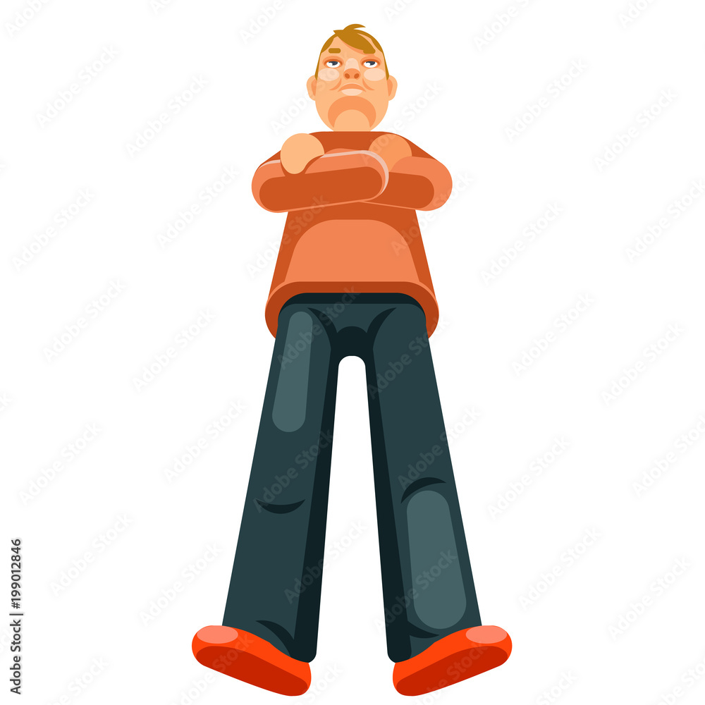 Dominant towering man soaring character flat design vector illustration ...
