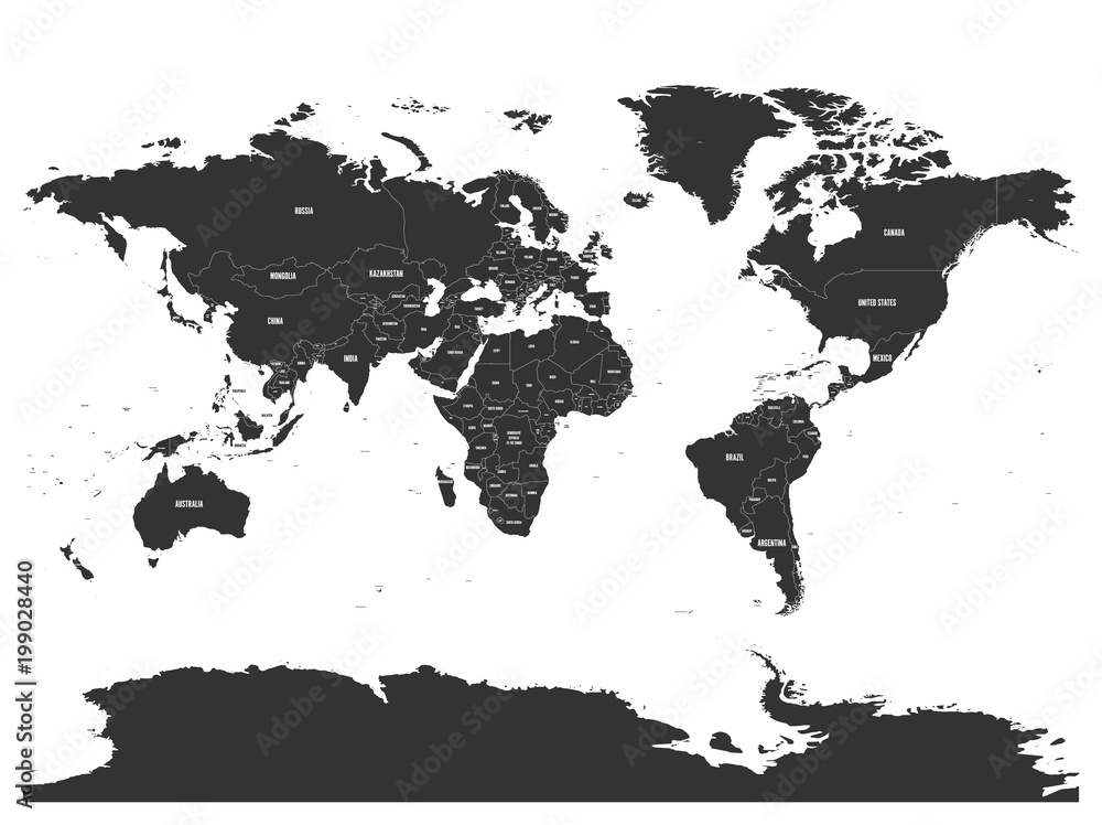 Horizontally flipped political map of World. Mirror reflection. Vector ...
