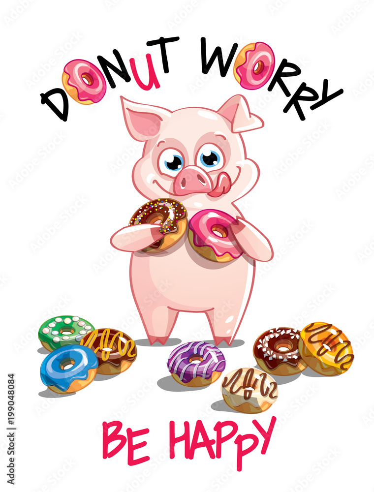 Vector illustration of cartoon pig with donuts. Stock Vector | Adobe Stock