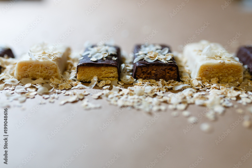 Snack chocolate protein bars with different flavors in the context of ...