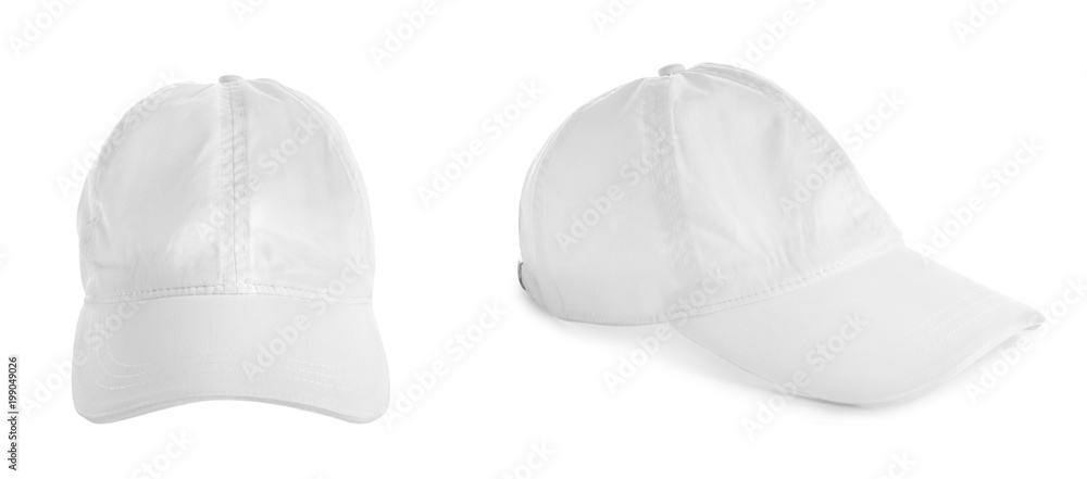 Set of caps on white background. Mockup for design Stock Photo | Adobe ...