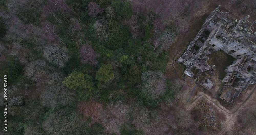 Aerial footage of the spooky Dunmore Park House, a ruined country ...