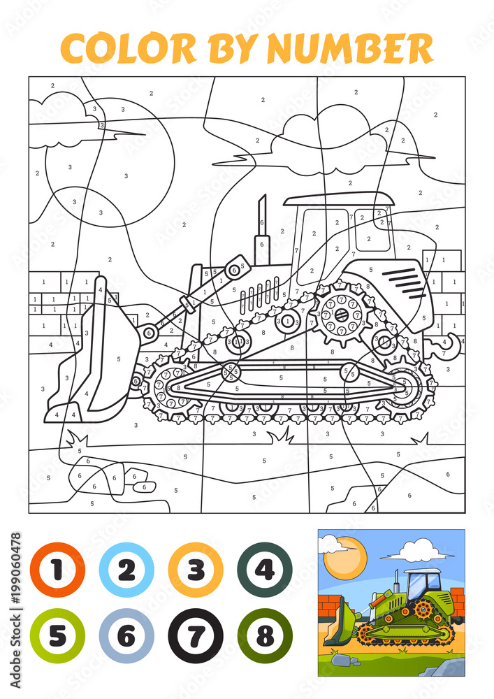 Color by Number is an educational game for children. Green Bulldozer ...
