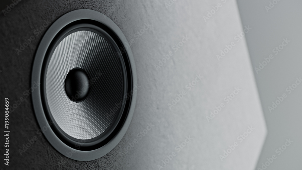 Multimedia kevlar speaker system with different speakers closeup over ...