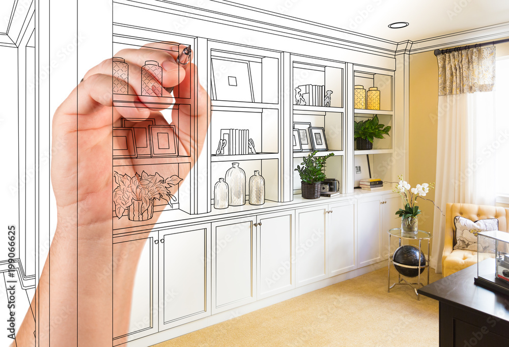 Hand Drawing Home Built-in Shelves and Cabinets with Photo Cross ...
