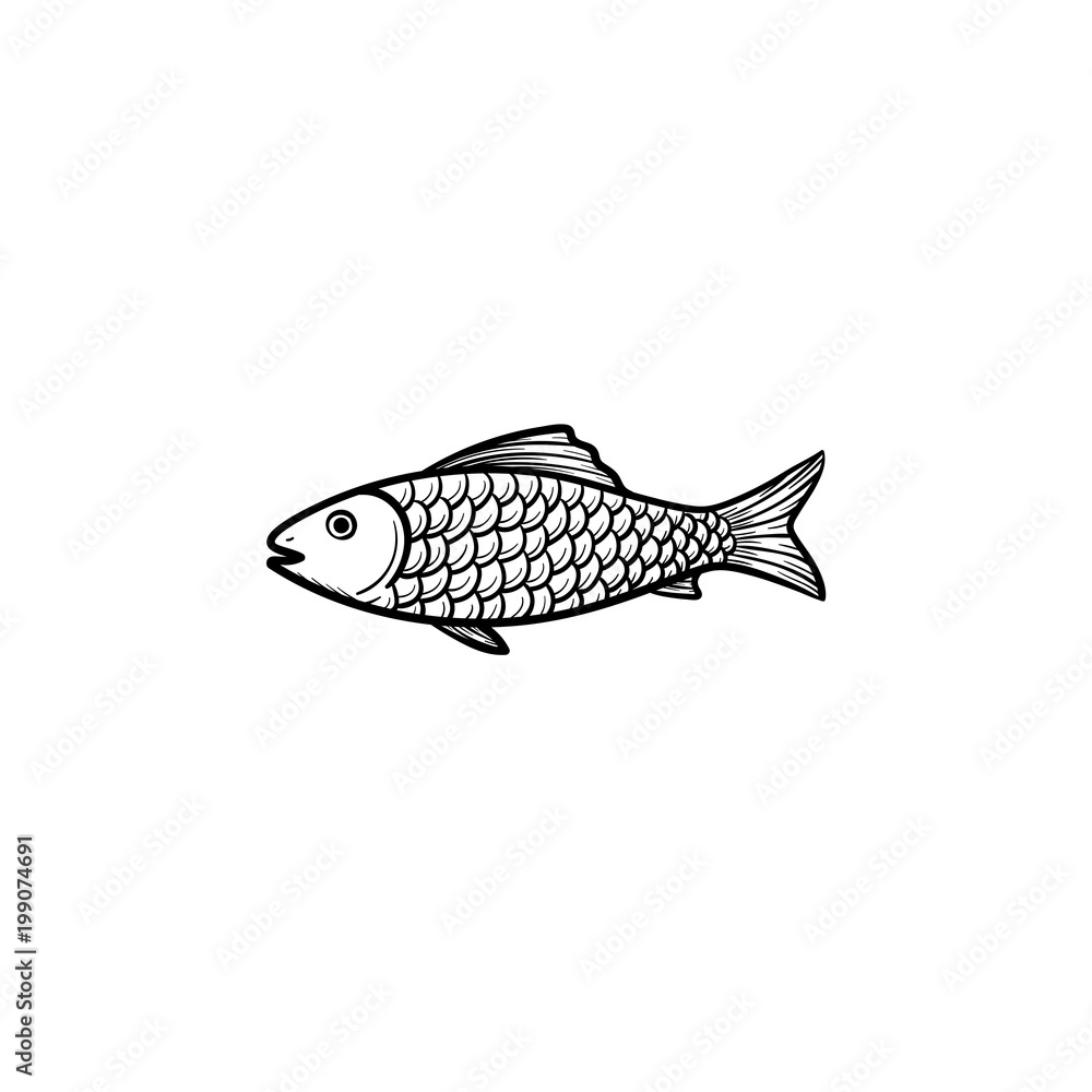 Raw fish hand drawn outline doodle icon Stock Vector | Adobe Stock