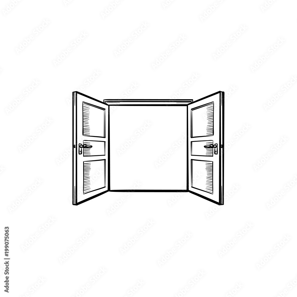 Door opening hand drawn outline doodle icon. Opened door vector sketch ...