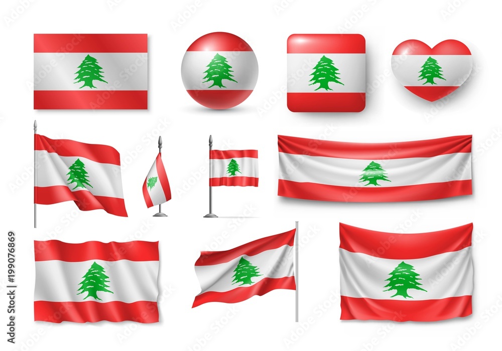 Set Lebanon flags, banners, banners, symbols, flat icon. Vector ...