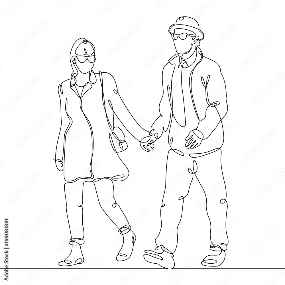 continuous line drawing of young couple, together happy older couple ...