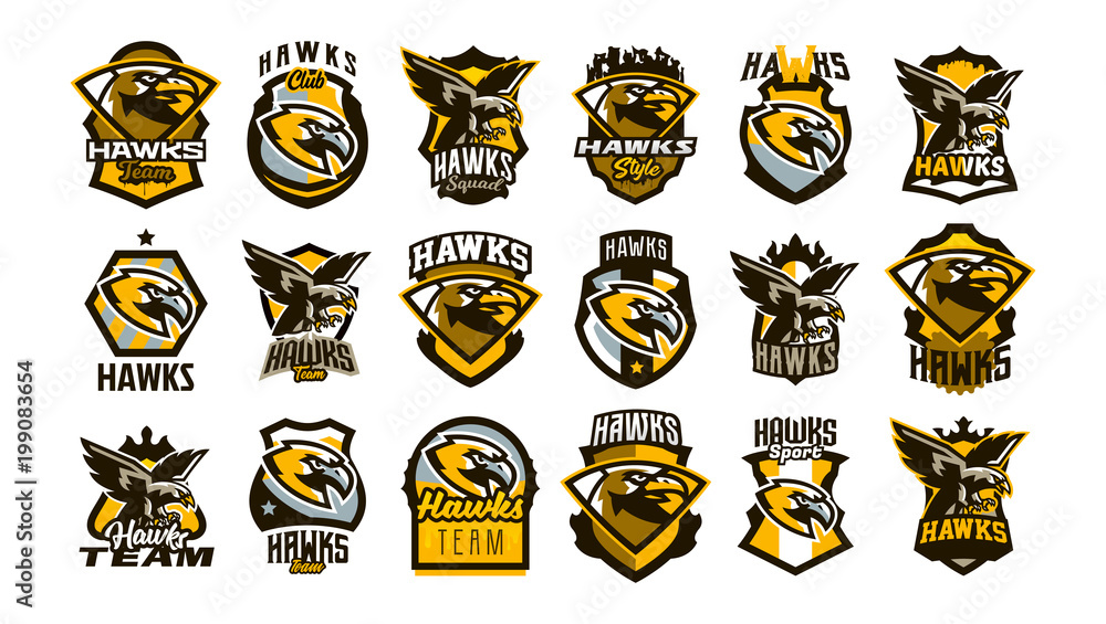A large collection of colorful logos, badges, emblems on the theme of a ...