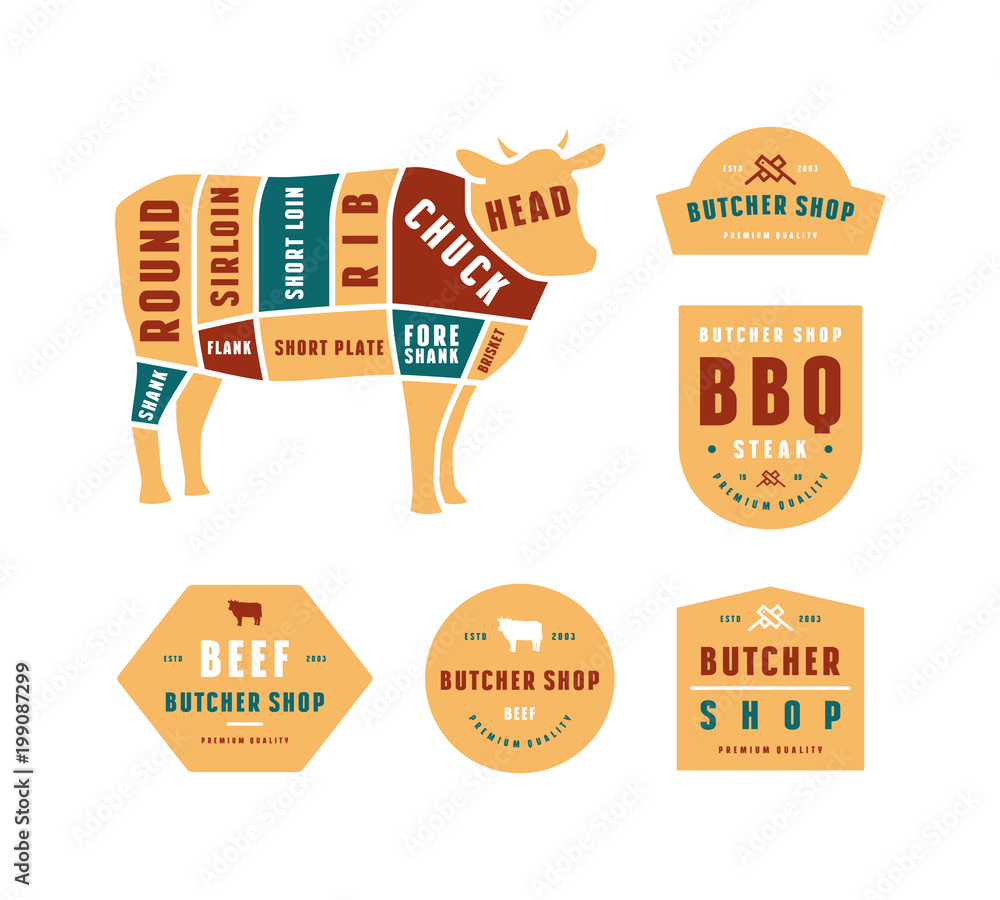 Stock vector beef cuts diagram and label for butcher shop Stock Vector ...
