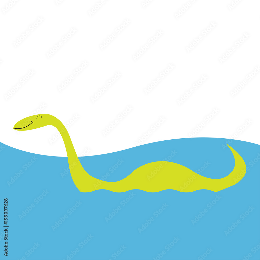 Loch Ness Nessy fictional creature. Water monster with eye, tail ...