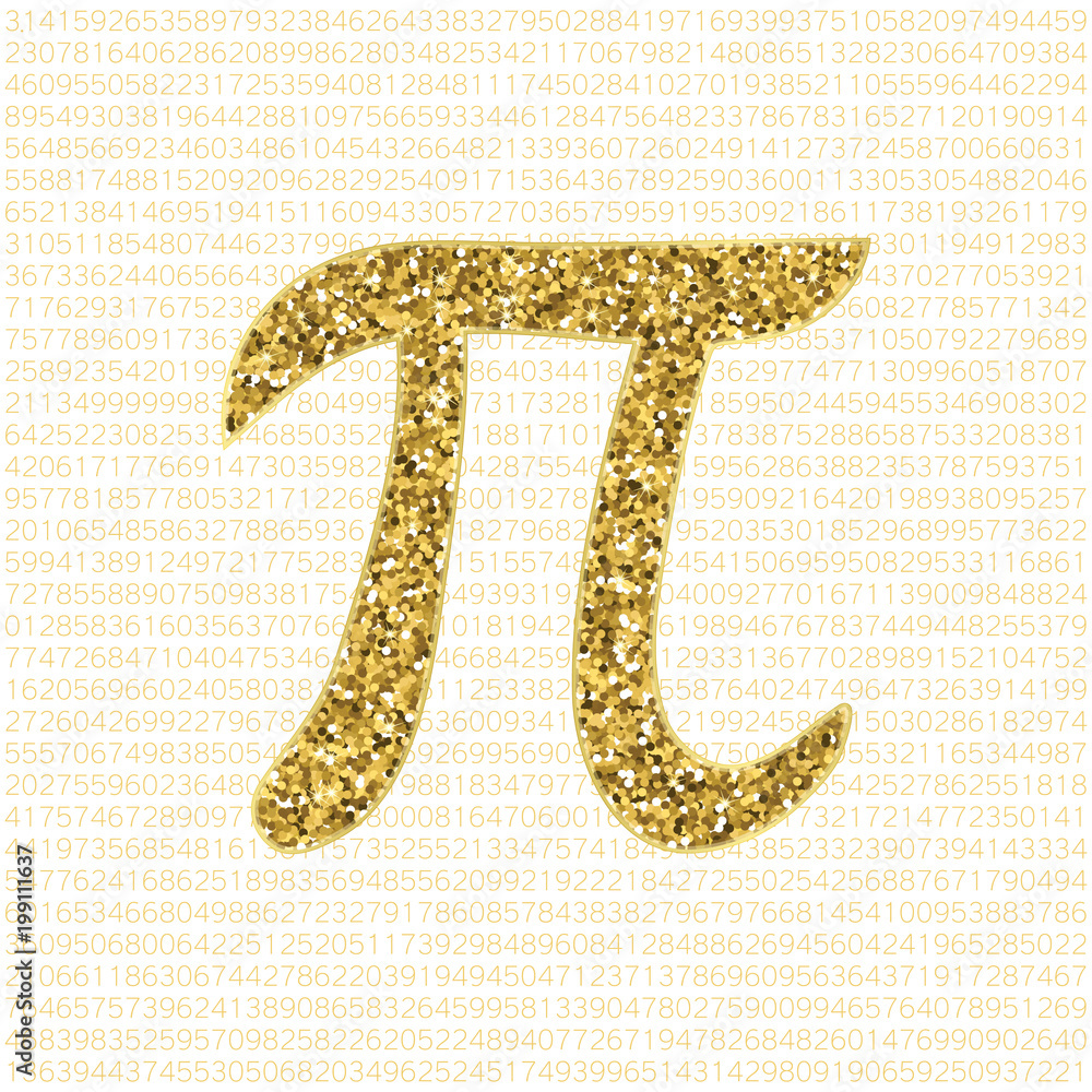 Vector golden glitter Pi number on a white background. Pi sign ...