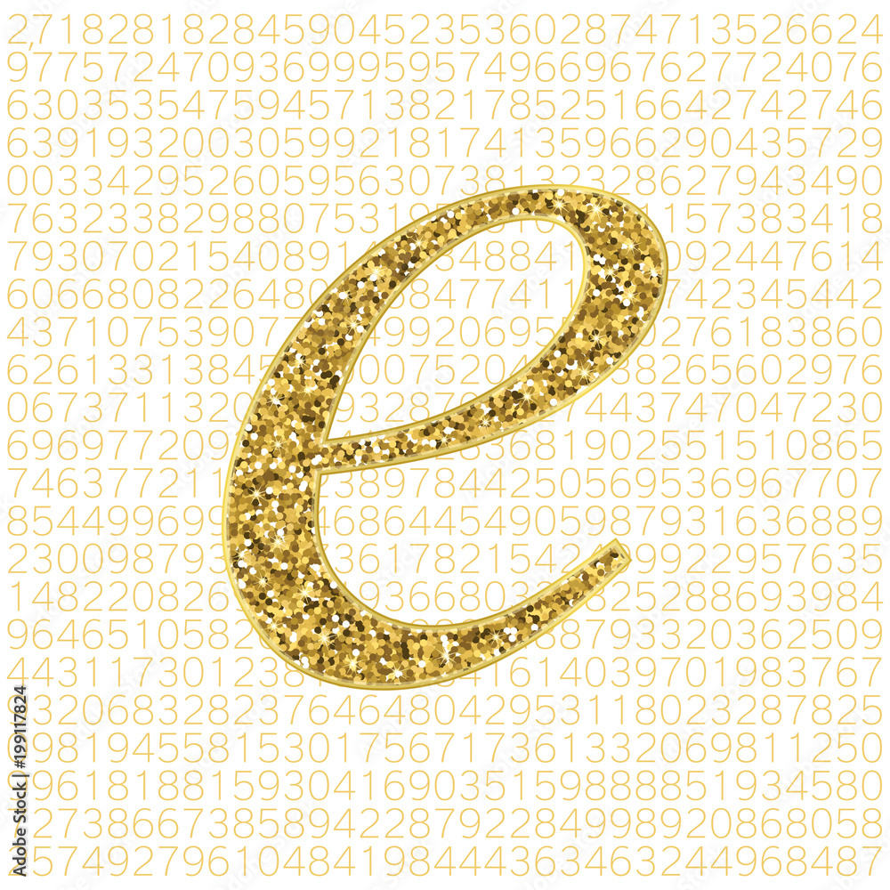 Vector golden glitter Euler's number on a digital background ...