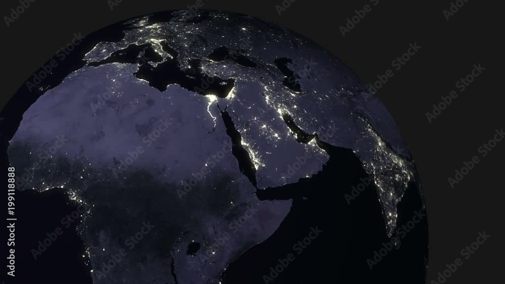 4K Spinning Earth at night. Beautiful view of the Earth at night with ...