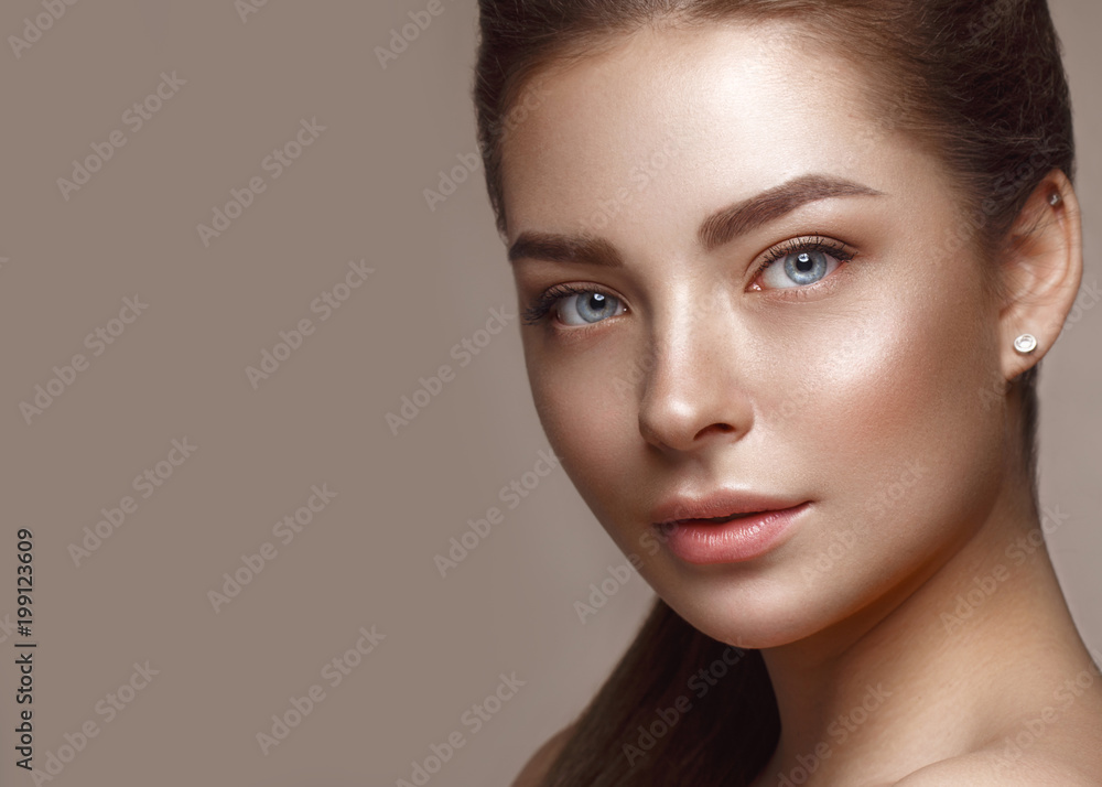 Beautiful Young Girl With Natural Nude Make Up Beauty Face Photo