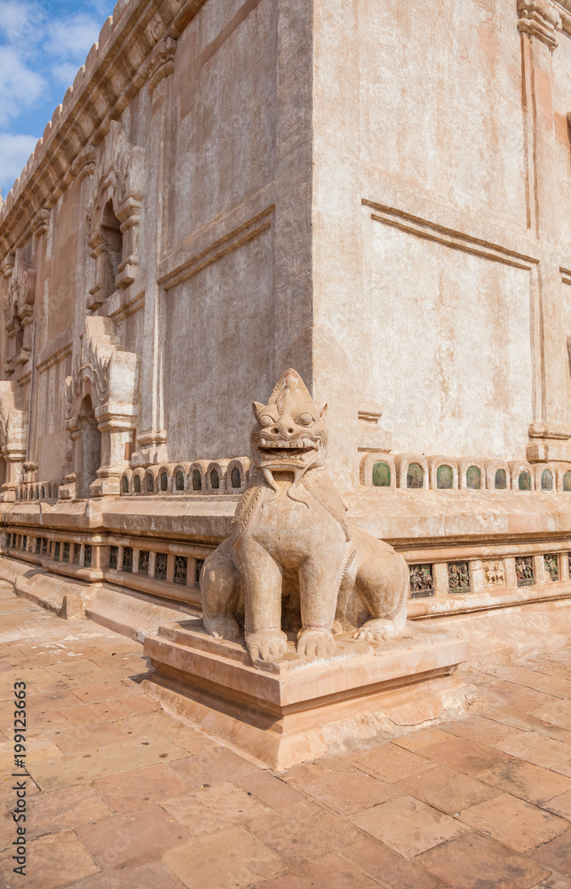 Bagan, Ananda Temple. The Chinthe (lion), the mythical leo-gryph of ...