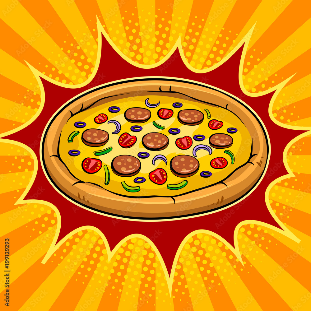 Round pizza pop art vector illustration Stock Vector | Adobe Stock