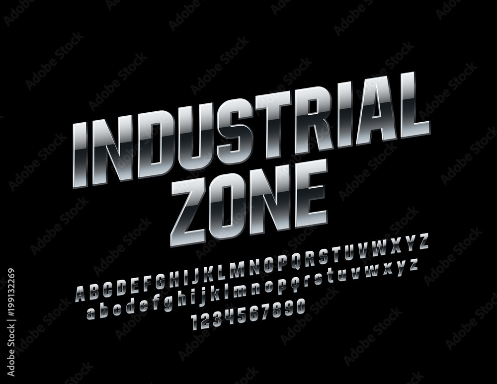 Vector Rotated Sign Industrial Zone. Redlective Metallic Font. Silver ...