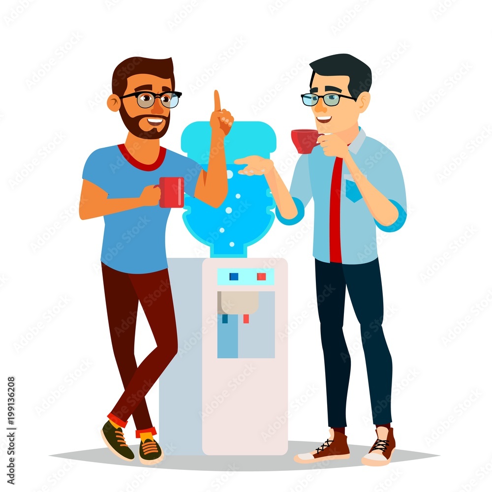 Water Cooler Gossip Vector. Modern Office Water Cooler. Laughing ... Water Cooler Gossip Vector. Modern Office Water Cooler. Laughing ...