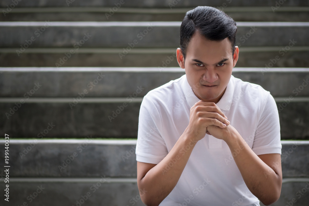 unhappy man portrait, angry man face, hostile man looking at you ...